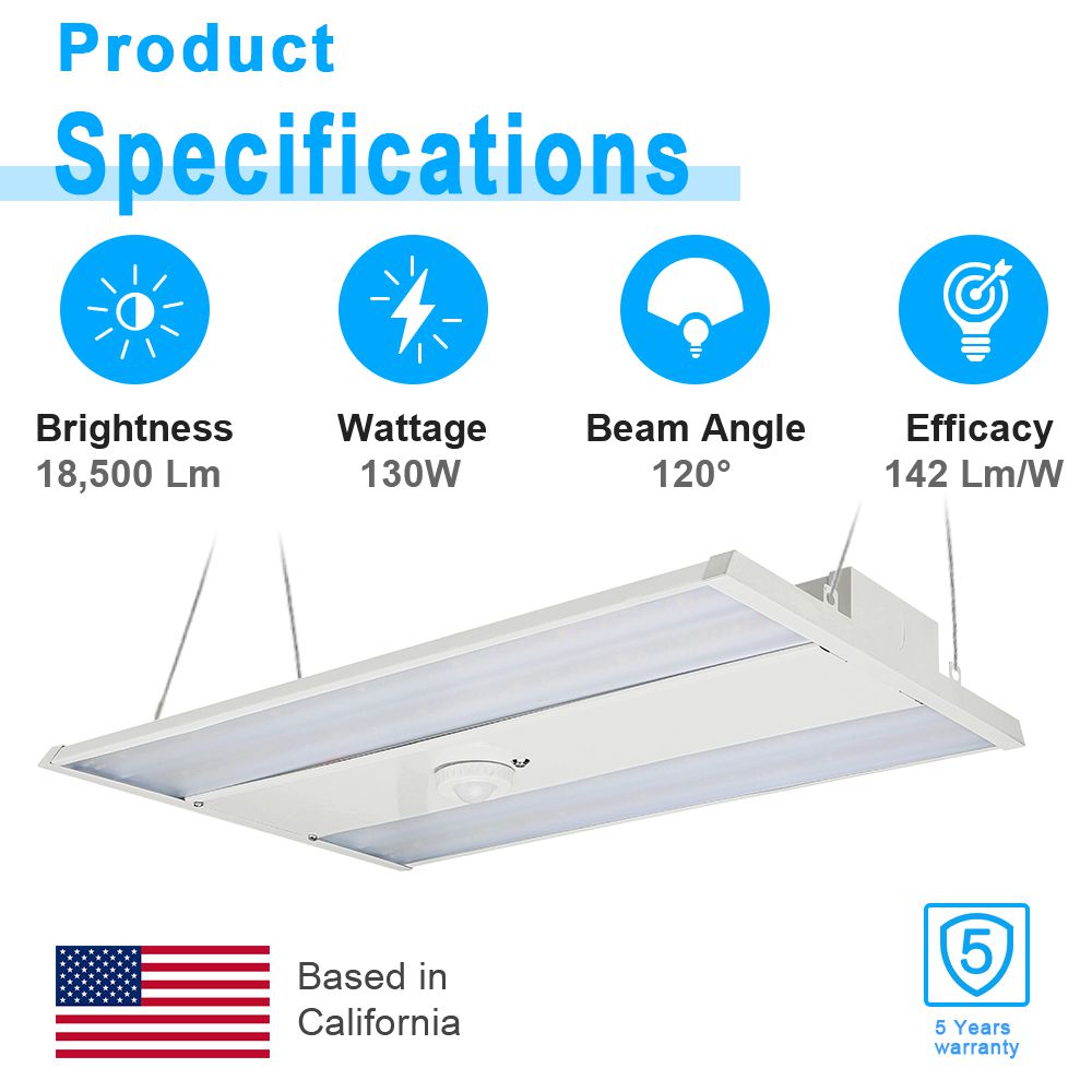 Linear High Bay Fixture 130W 5000K with 18,500Lm 120-277VAC for ...